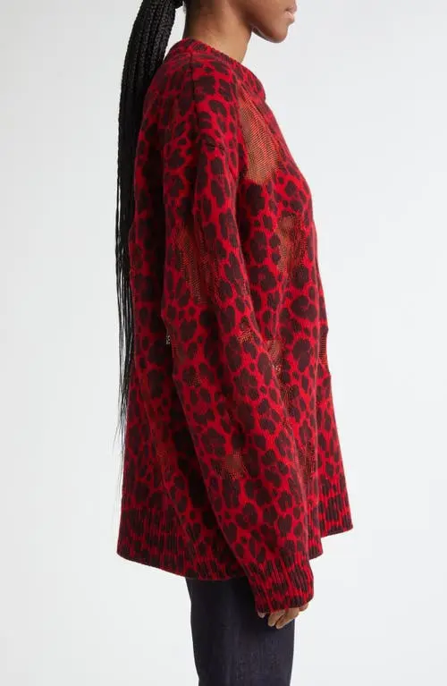 Versace Leopard Jacquard Distressed Virgin Wool Blend Sweater