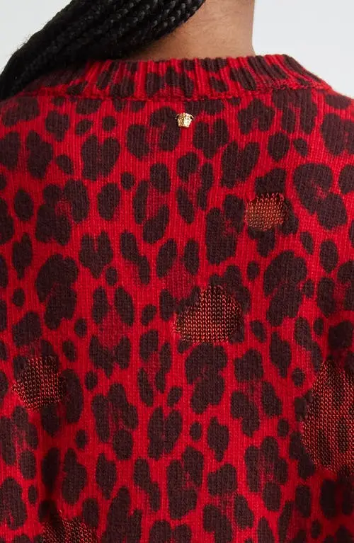Versace Leopard Jacquard Distressed Virgin Wool Blend Sweater
