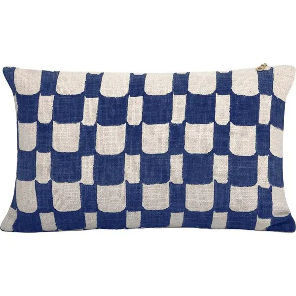 CASA AMAROSA Checkered Block Printed Pillowcover Only - Indigo