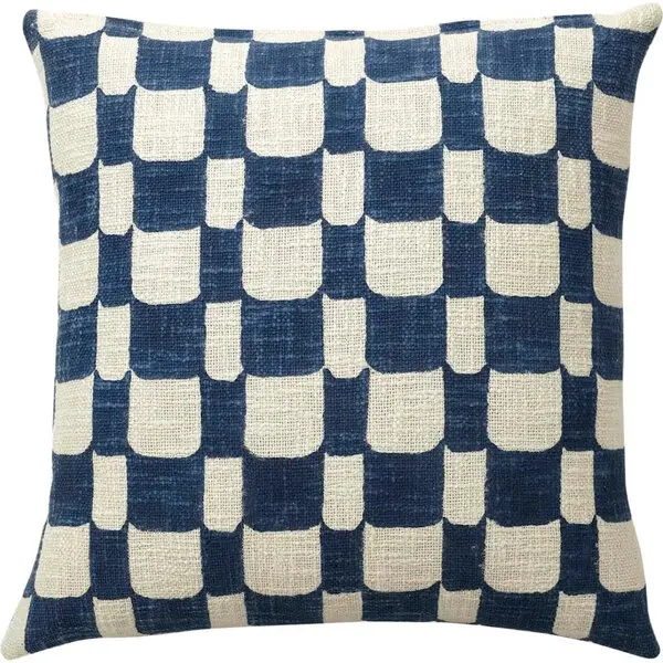 CASA AMAROSA Checkered Block Printed Pillowcover Only - Indigo