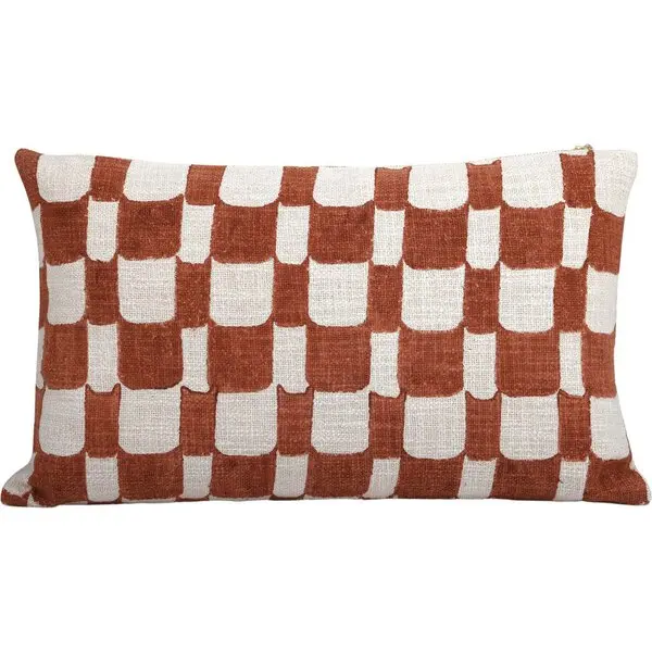 CASA AMAROSA Checkered Block Printed Pillowcover Only - Rust