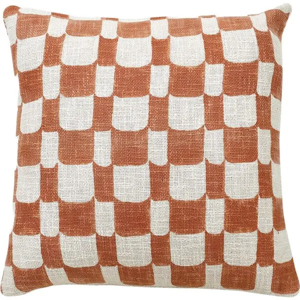 CASA AMAROSA Checkered Block Printed Pillowcover Only - Rust