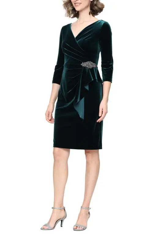 Alex Evenings Pleated Velvet Sheath Dress - Forest