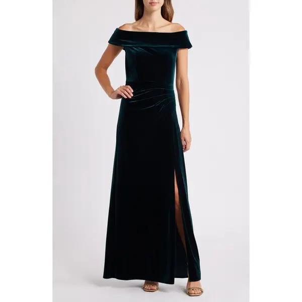 alex evenings ruched velvet dress Alex Evenings Plus Long Velvet Surplice V-Neckline Dress