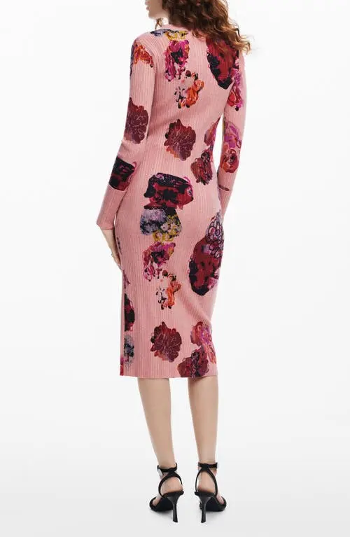 Desigual Floral Print Ribbed Sweater Dress