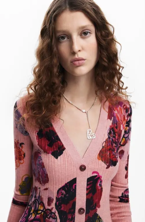 Desigual Floral Print Ribbed Sweater Dress