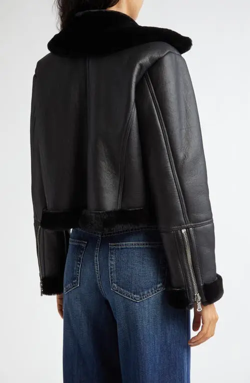L'Agence Leather & Shearling Moto Jacket - Black