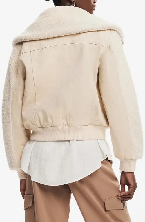 Desigual Faux Shearling Crop Bomber Jacket
