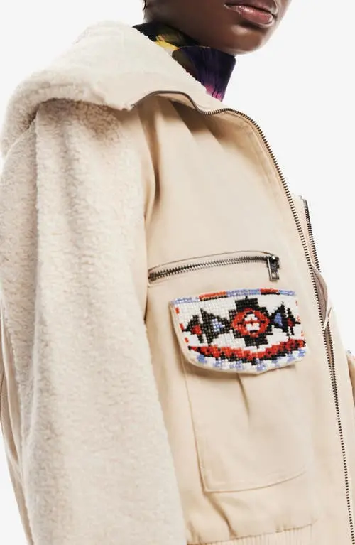Desigual Faux Shearling Crop Bomber Jacket