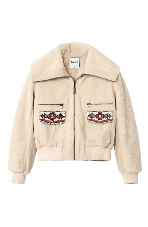 Desigual Faux Shearling Crop Bomber Jacket