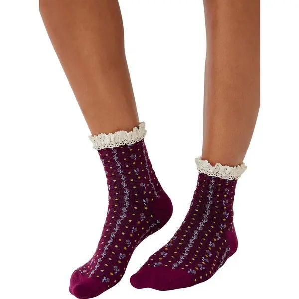 Free People Rosebud Waffle Knit Ankle Socks - Dahlia