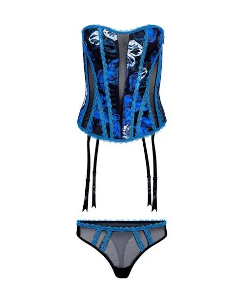 ADORE ME Serene Corset & Thong Set - Blue Floral