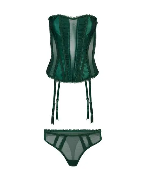 ADORE ME Serene Corset & Thong Set - Dark Green