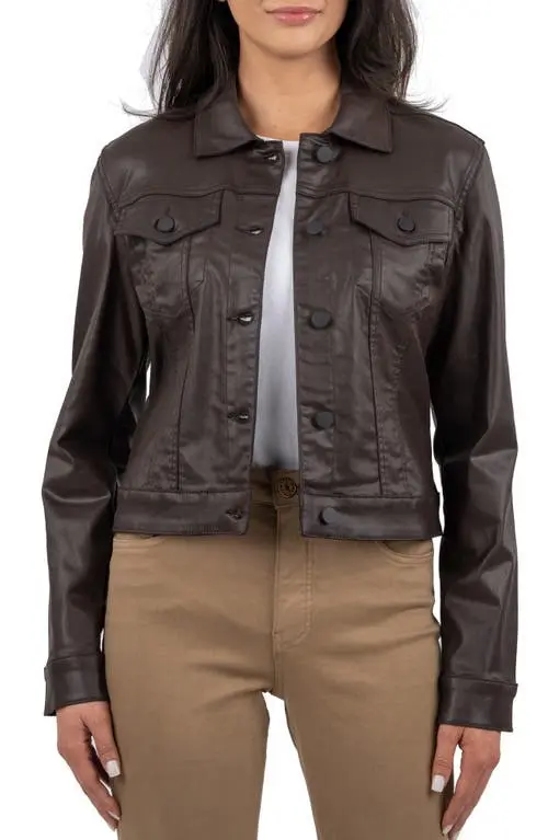 Kut From The Kloth Coated Denim Trucker Jacket - Chocolate Jm