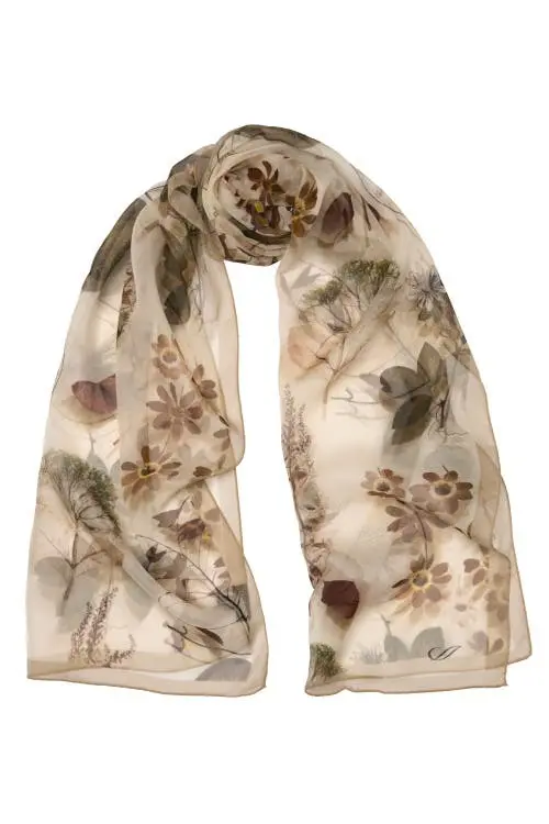 ELIZABETTA Botanica Long Sheer Silk Scarf For - Beige