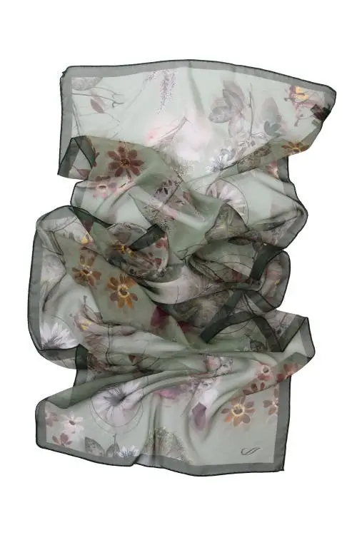 ELIZABETTA Botanicalong Sheer Silk Scarf For - Green