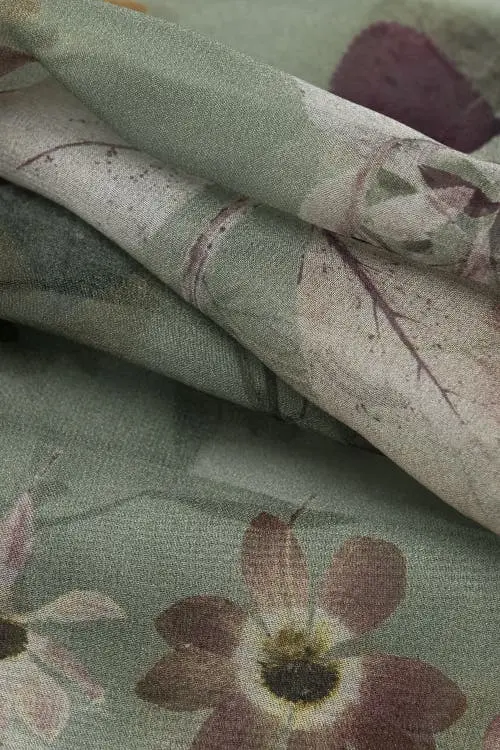 ELIZABETTA Botanicalong Sheer Silk Scarf For - Green