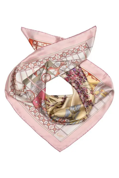 ELIZABETTA Garden Of Dreamshand Rolled Silk Foulard For - Pink