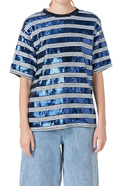 GREY LAB Sequin Stripe Longline Top