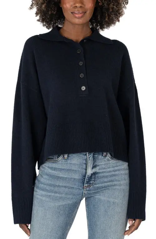 Kut From The Kloth Boxy Half Button Sweater - Navy