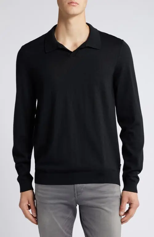 BOSS Enord Long Sleeve Wool Polo Sweater - Black