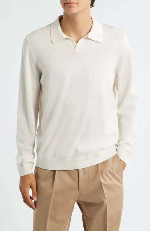BOSS Enord Long Sleeve Wool Polo Sweater - Open White