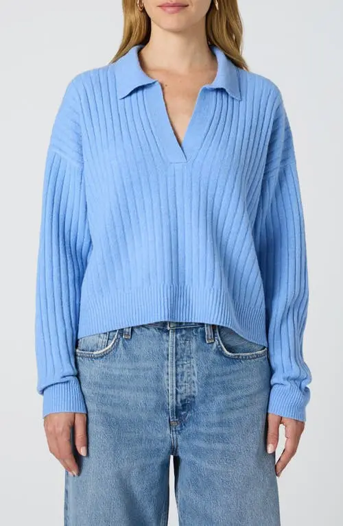 French Connection Vhari Rib Johnny Collar Sweater - Dusted Blue