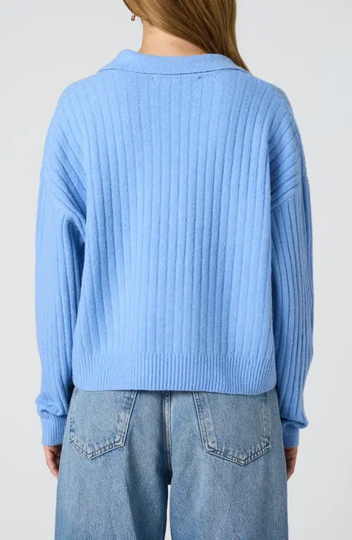 French Connection Vhari Rib Johnny Collar Sweater - Dusted Blue