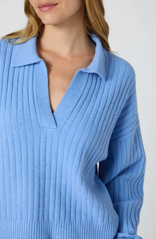 French Connection Vhari Rib Johnny Collar Sweater - Dusted Blue