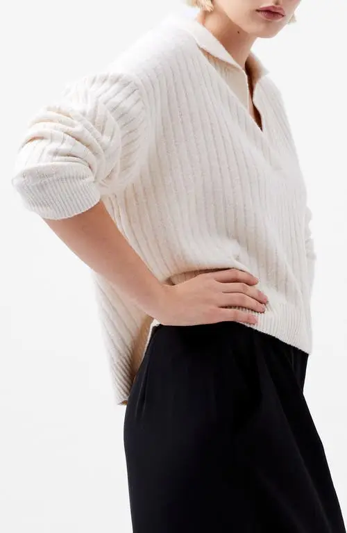 French Connection Vhari Rib Johnny Collar Sweater - Oatmeal