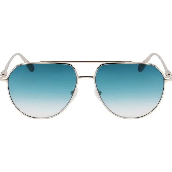 Longchamp Roseau Aviator Sunglasses - Gold/ Gradient Petrol
