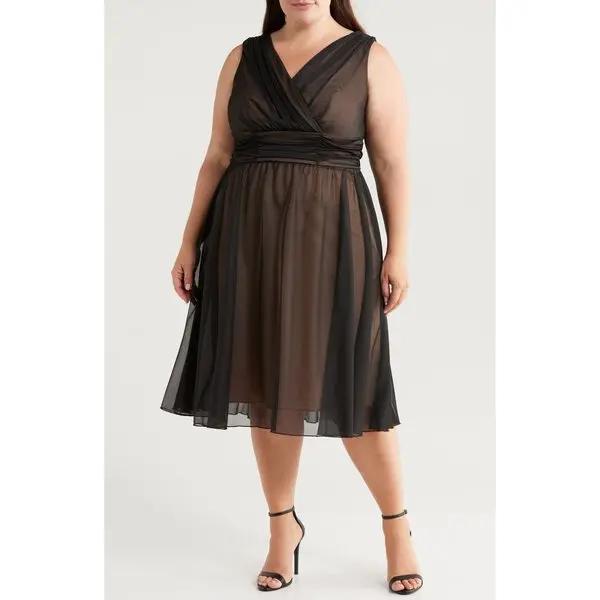 CONNECTED APPAREL Chiffon Midi Cocktail Dress