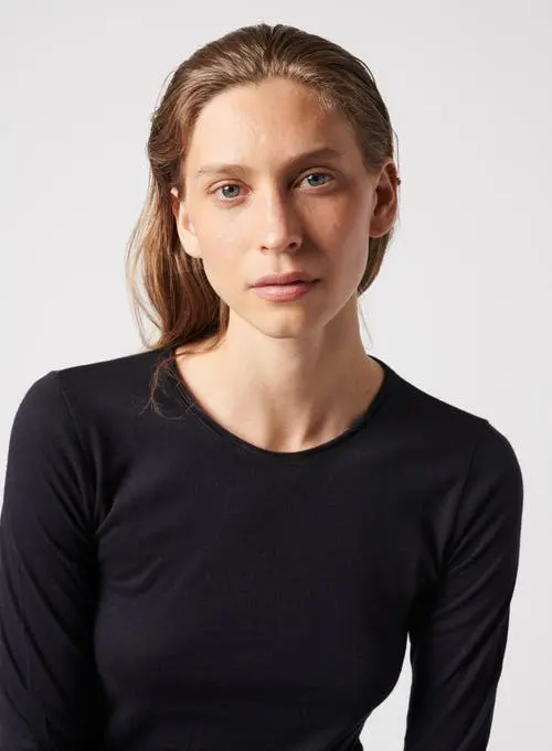 Majestic Filatures Cotton Silk Touch Long Sleeve T-shirt - Noir
