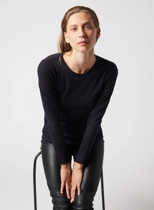 Majestic Filatures Cotton Silk Touch Long Sleeve T-shirt - Noir