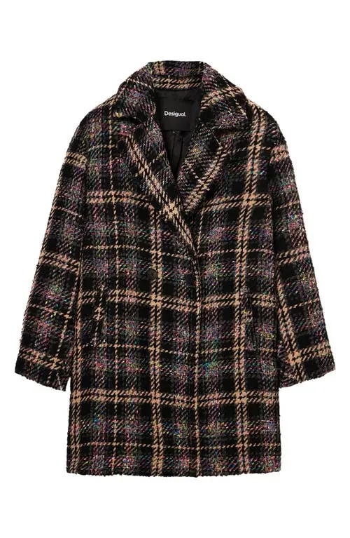 Desigual Corcega Double-breasted Plaid Coat