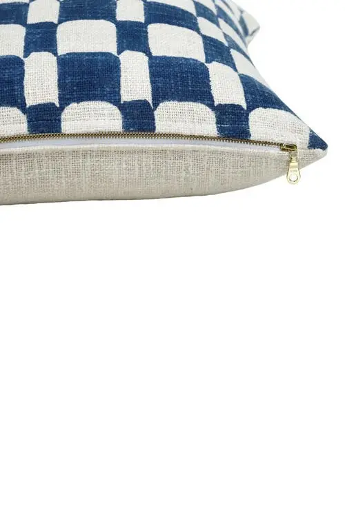 CASA AMAROSA Checkered Block Printed Lumbar Pillowcover + Insert - Indigo