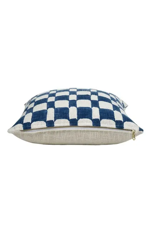 CASA AMAROSA Checkered Block Printed Lumbar Pillowcover + Insert - Indigo