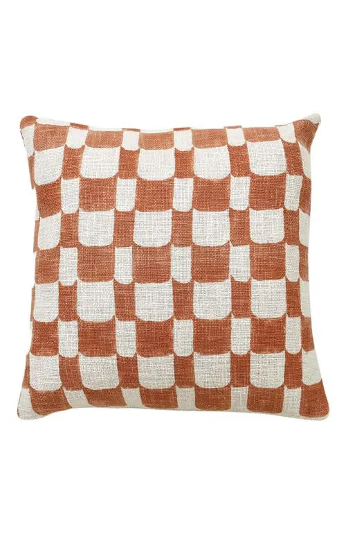 CASA AMAROSA Checkered Block Printed Lumbar Pillowcover + Insert - Rust