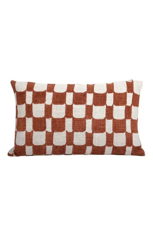 CASA AMAROSA Checkered Block Printed Lumbar Pillowcover + Insert - Rust