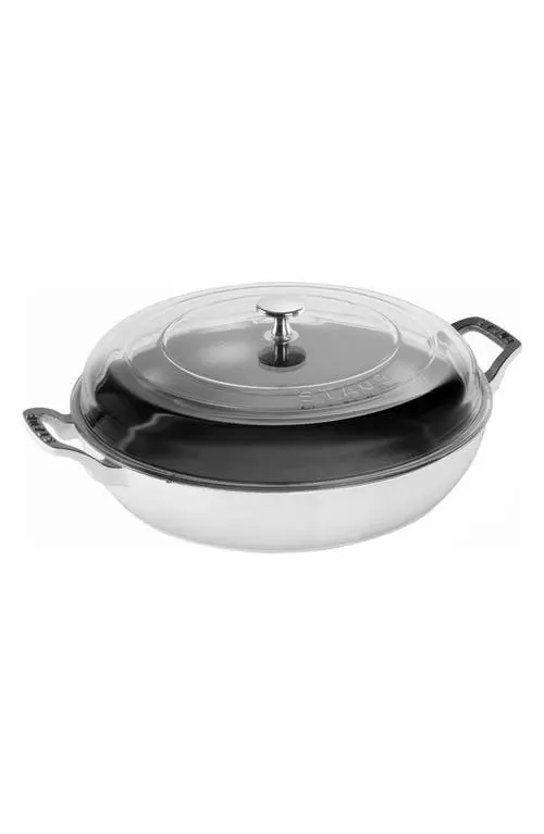 STAUB 3.5 Quart Enameled Cast Iron Braiser With Glass Lid - White