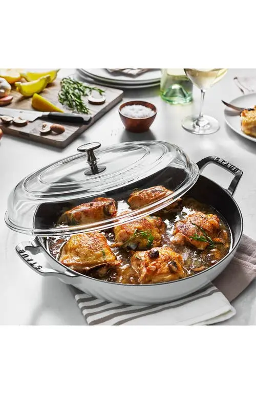 STAUB 3.5 Quart Enameled Cast Iron Braiser With Glass Lid - White