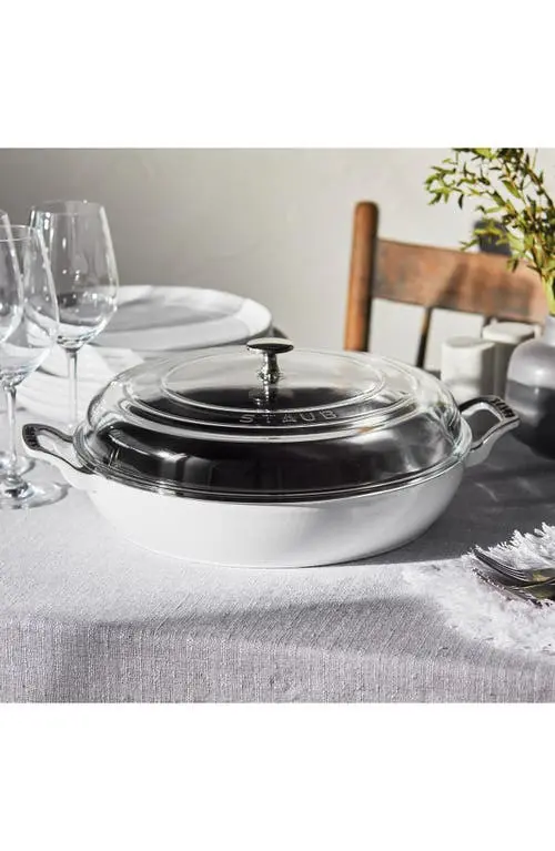 STAUB 3.5 Quart Enameled Cast Iron Braiser With Glass Lid - White