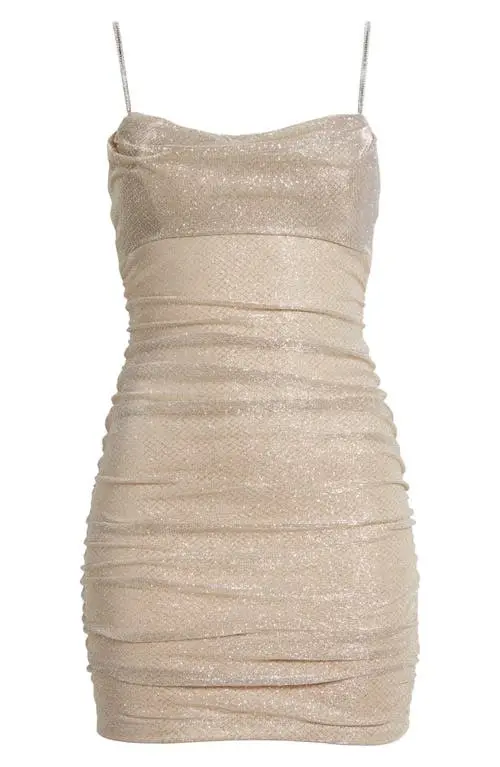 Emerald Sundae Glitter Mesh Ruched Mini Dress - Beige/Silver | Editorialist