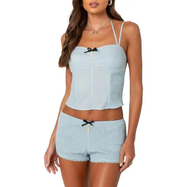 EDIKTED Saffron Smock Detail Corset Top - Blue