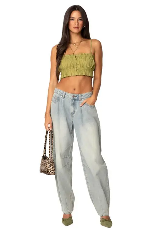 EDIKTED Alda Linen & Cotton Crop Top