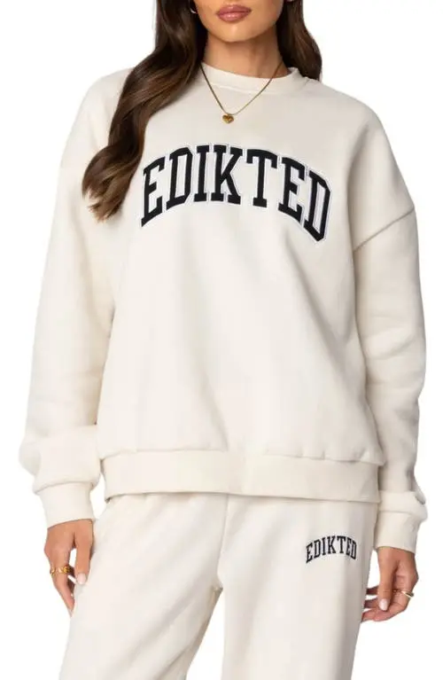 EDIKTED Embroidered Oversize Fleece Sweatshirt