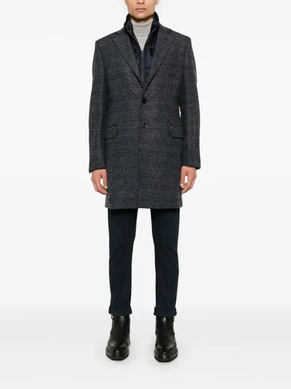 FAY Tartan-check Double Coat - Blue