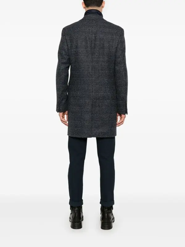 FAY Tartan-check Double Coat - Blue