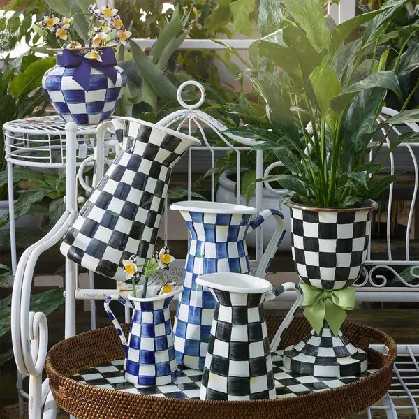 MACKENZIE-CHILDS Courtly Check Practical Pitcher, Medium - Black/white