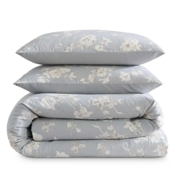 Calvin Klein Eternity Floral Cotton Gauze 3 Piece Comforter Set - Grey/ivory